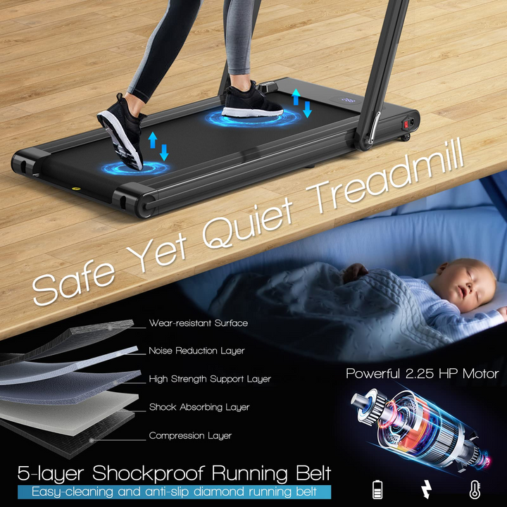 Goplus 2-in-1 Folding Treadmill, 2.25HP Electric Under Desk Treadmill ...